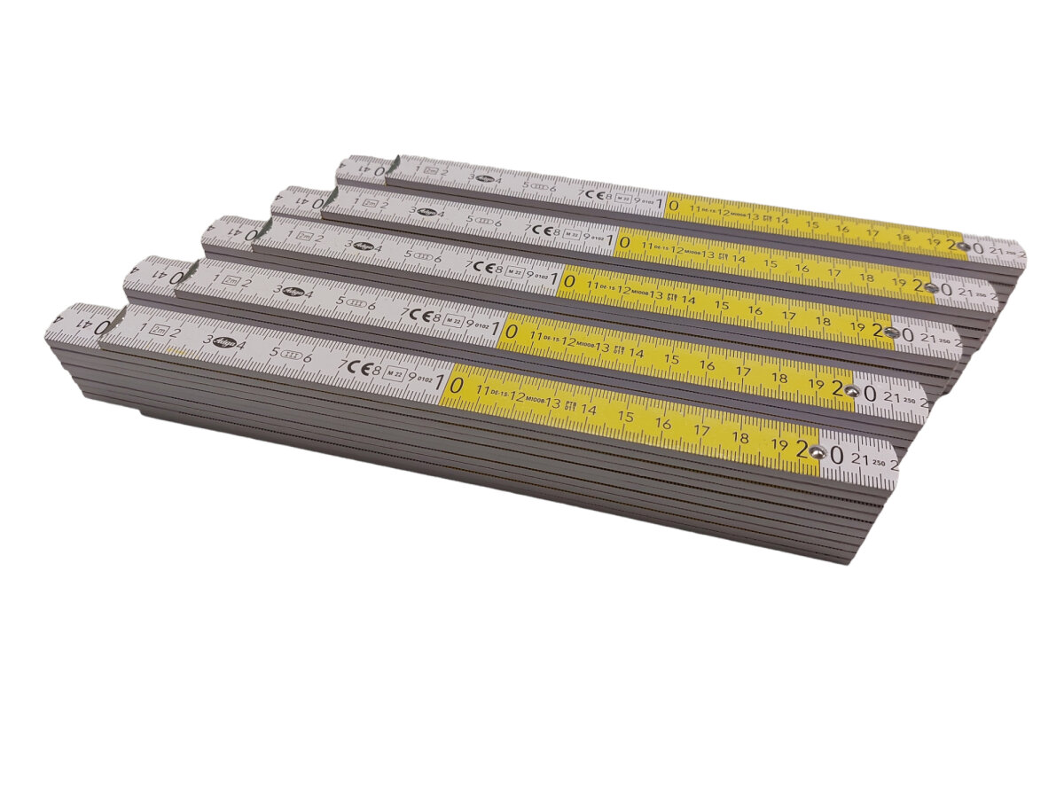 5x ADGA Meterstab 2 Meter Weiß/Gelb Zollstock Meterstäbe Gliedermaßst ...